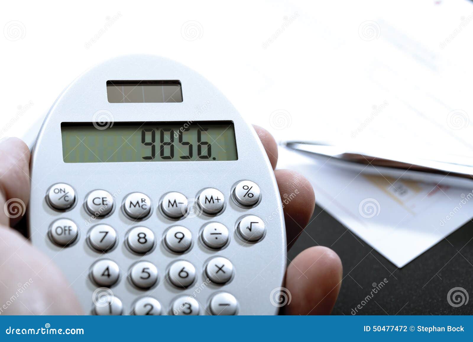 Calculator in Hand, Bank Transfer and Ball Pen Stock Photo - Image of ...
