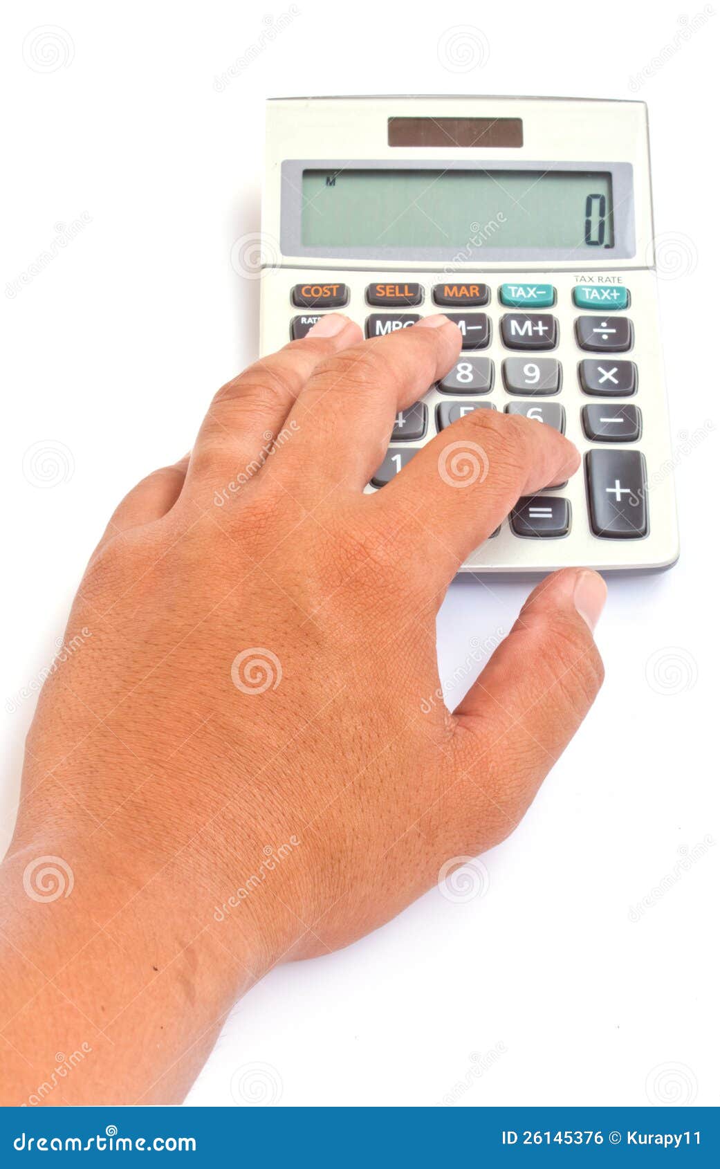 Calculator with Hand Isolated Stock Photo - Image of press, mathematics ...