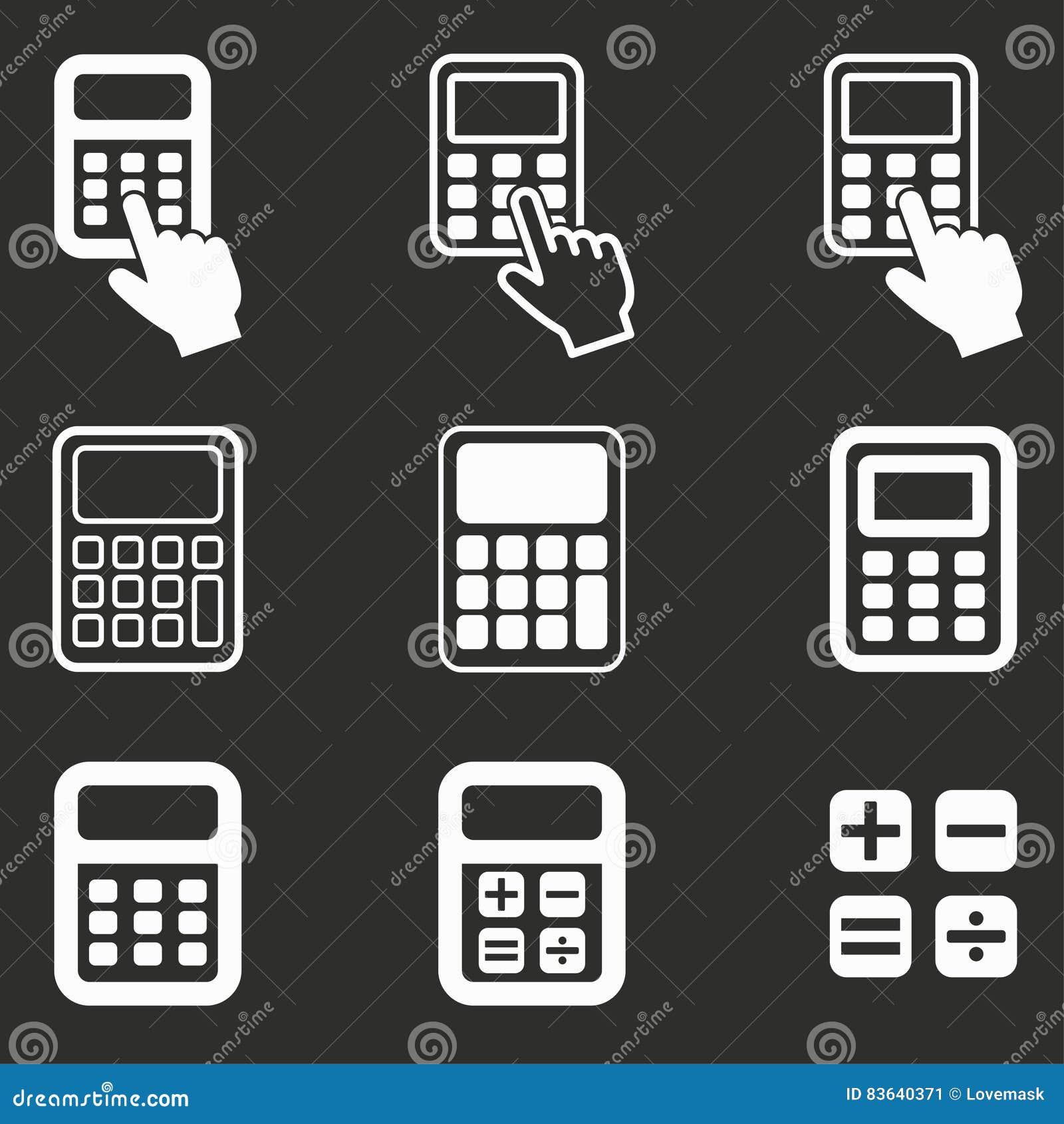 Calculator icon set. stock vector. Illustration of black - 83640371