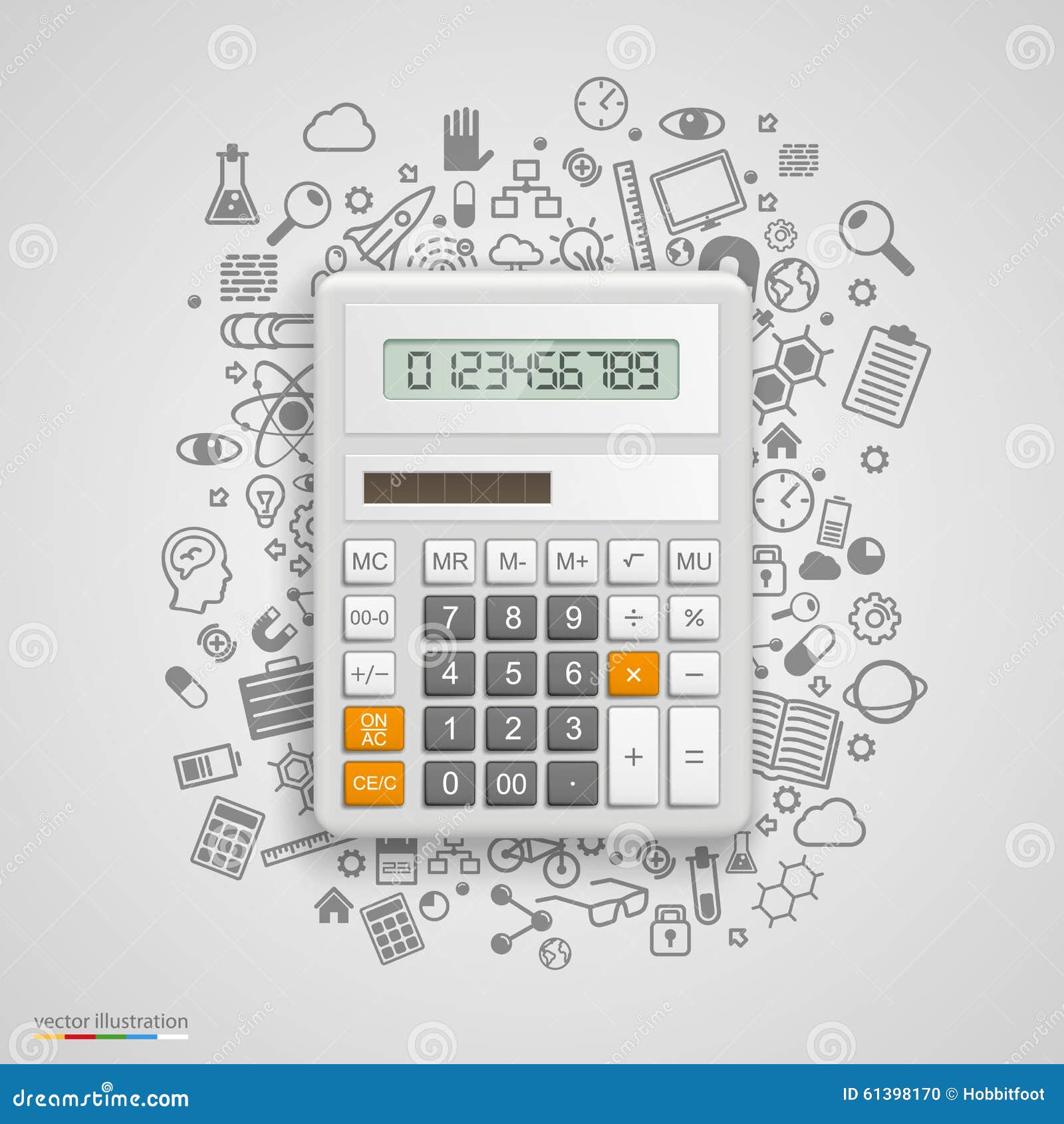 Calculator with Icons on Background Stock Vector - Illustration of ...