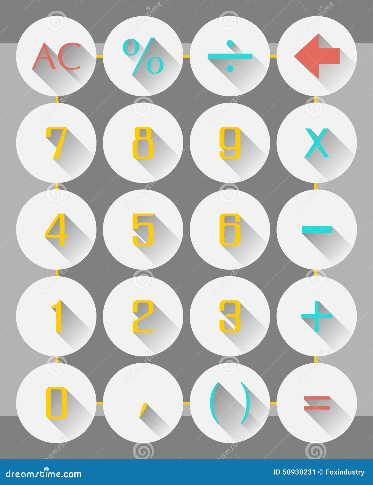 Calculator Interface Icons Flat Design with Long Shadows Effect Stock ...