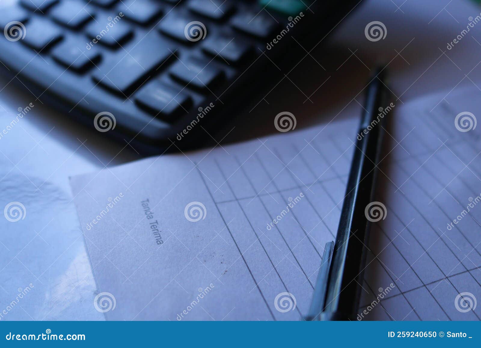 Calculator Keyboard Full of Numbers, Notes and Pens Stock Photo - Image ...