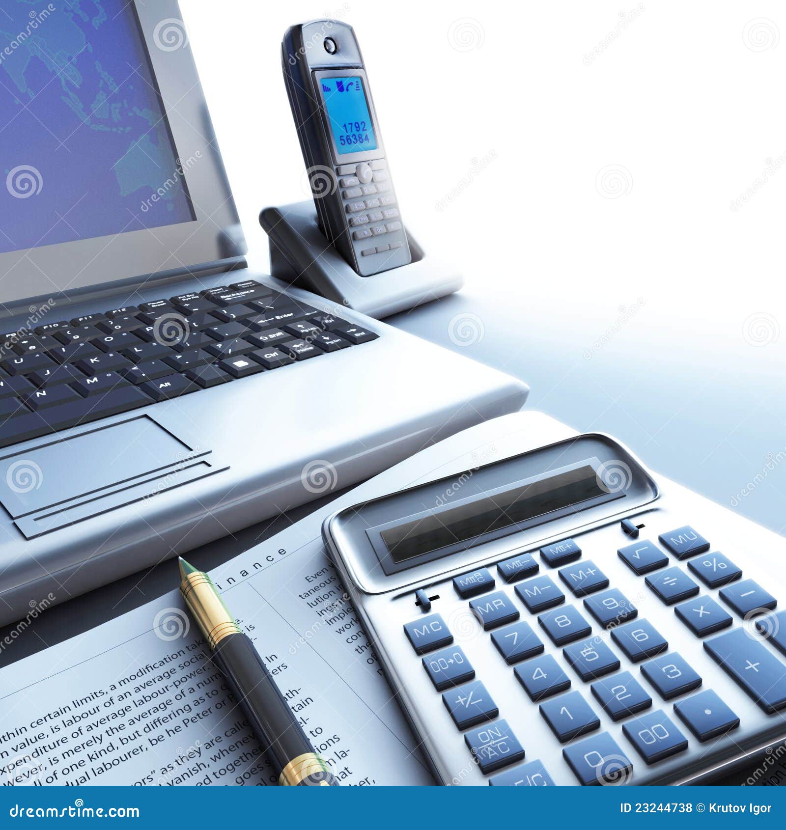 Calculator, Laptop And Pen With Financial Document Royalty Free Stock ...