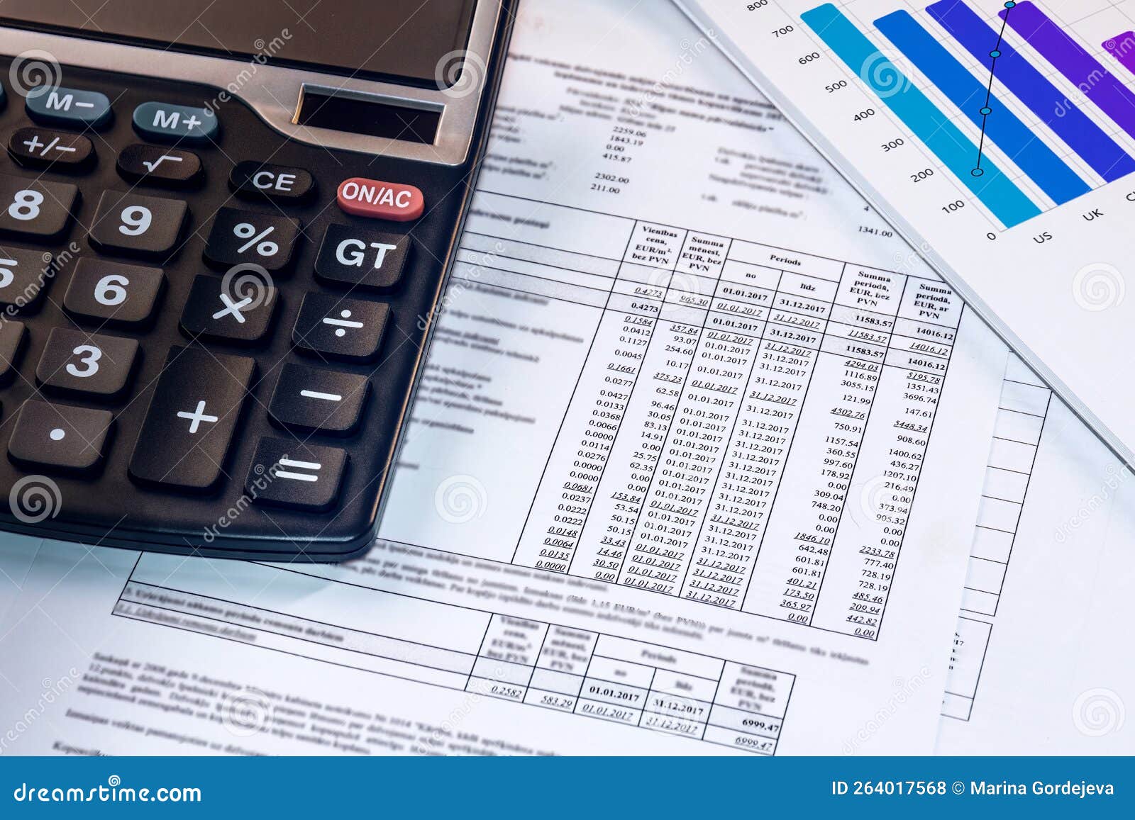 The Calculator Lies on Accounts and Reports. Workplace of an Accountant ...