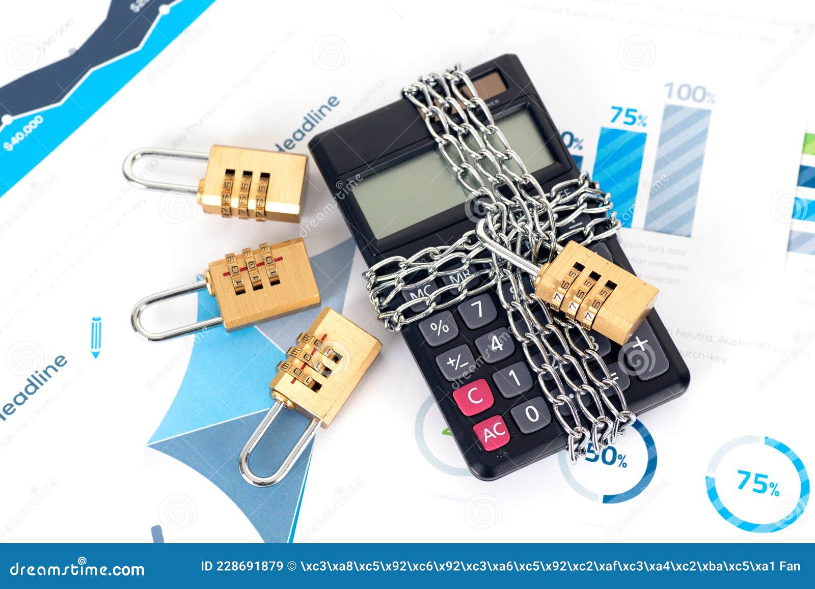 Calculator Locked on Business Chart Stock Image - Image of calculation ...