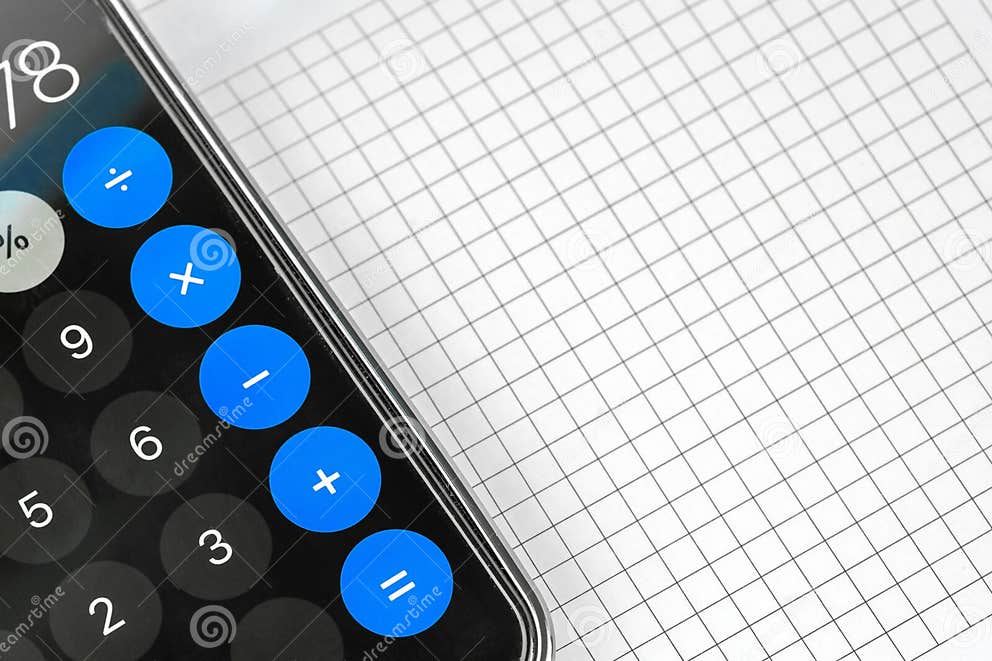 Calculator Lying on Blank Sheet of Maths Paper Closeup. Education ...