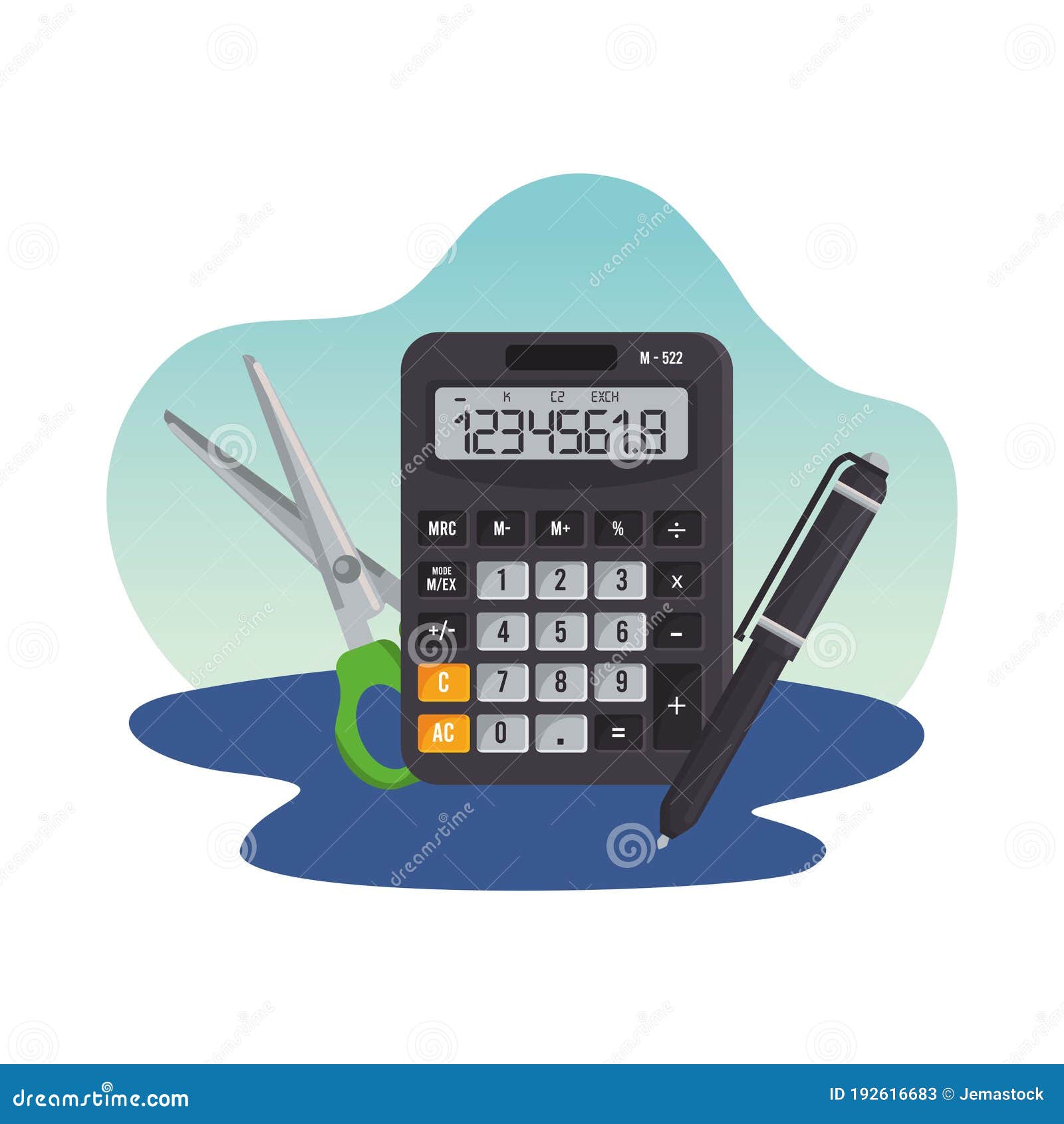 Calculator Math with Scissors and Pen Stock Vector - Illustration of ...