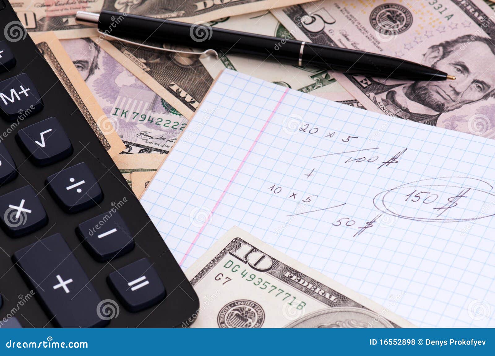 Calculator and money stock photo. Image of background - 16552898