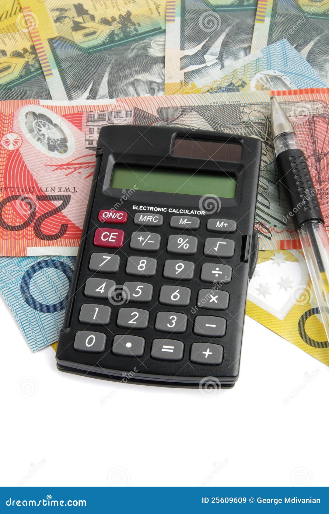 Calculator with money stock image. Image of blue, spend - 25609609