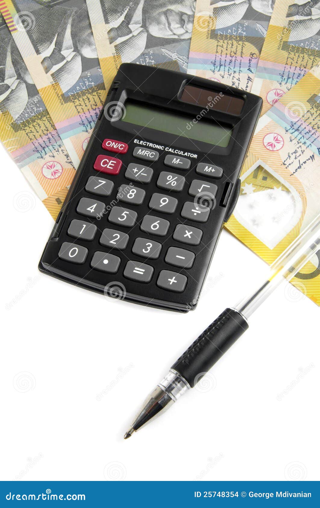 Calculator with money stock photo. Image of australian - 25748354