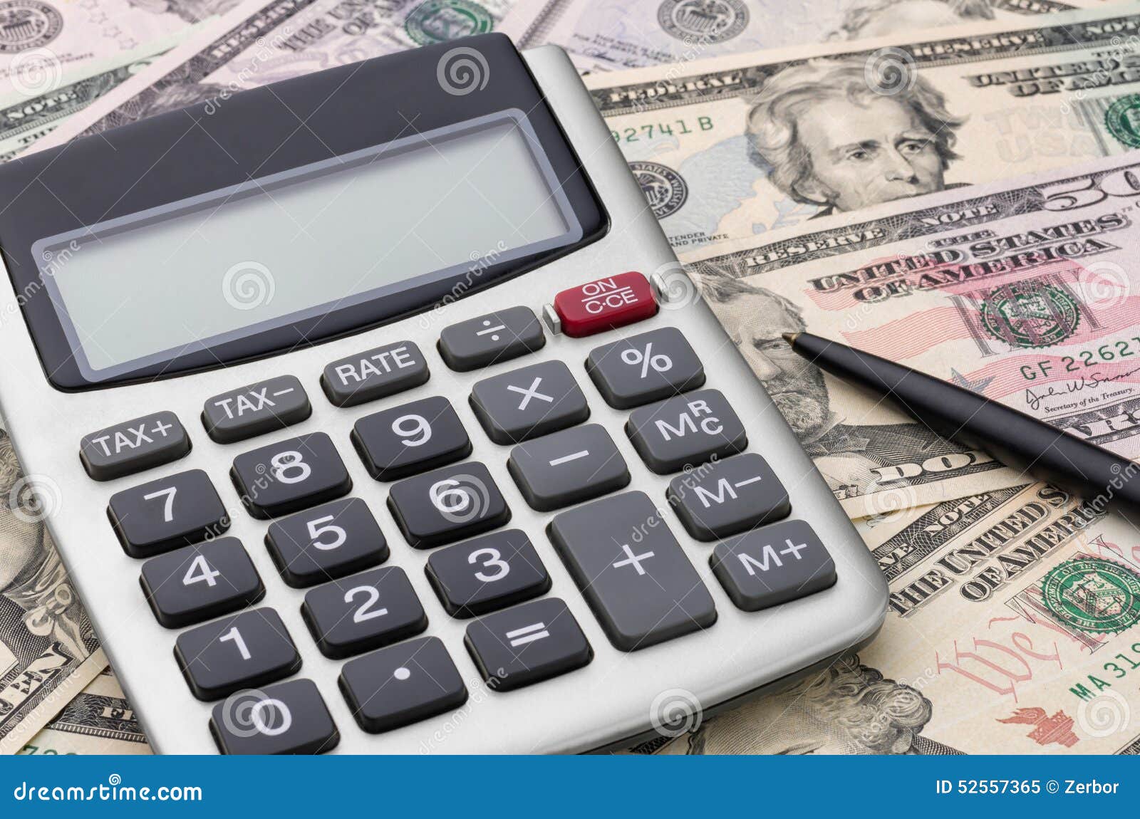 Calculator with money stock image. Image of calculator - 52557365