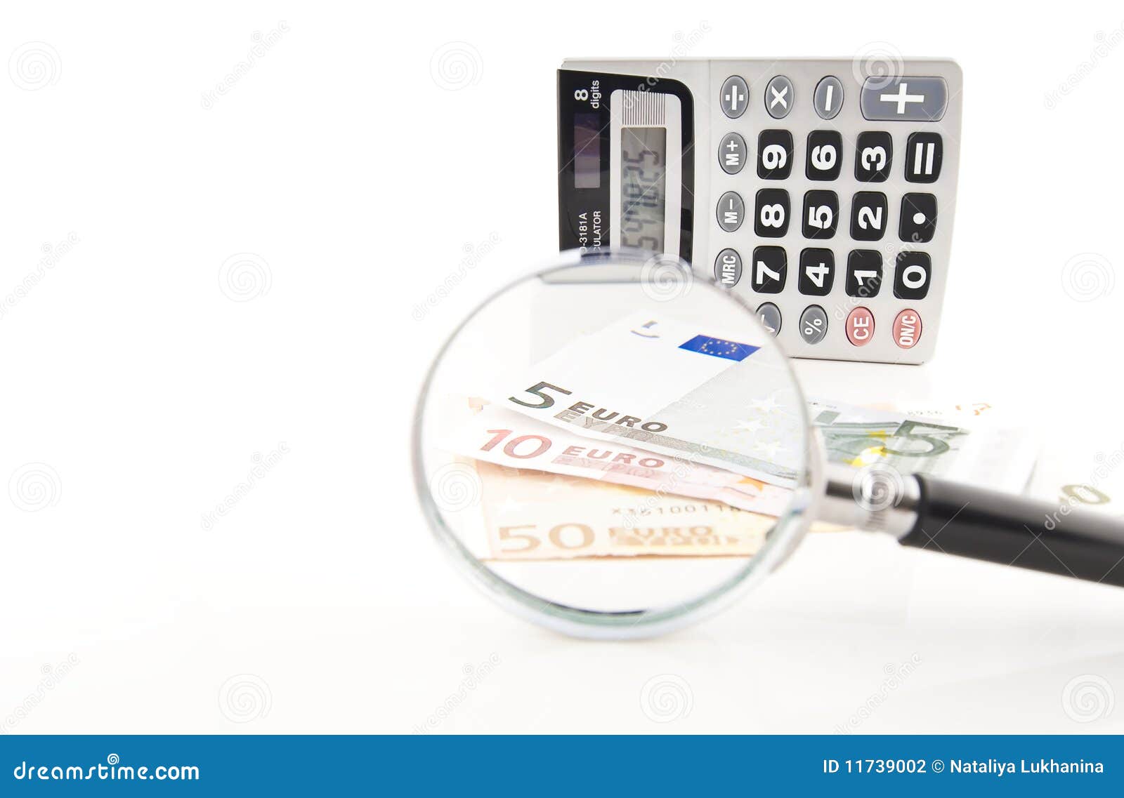 The Calculator, Money and Magnifying Glass Stock Photo - Image of coin ...