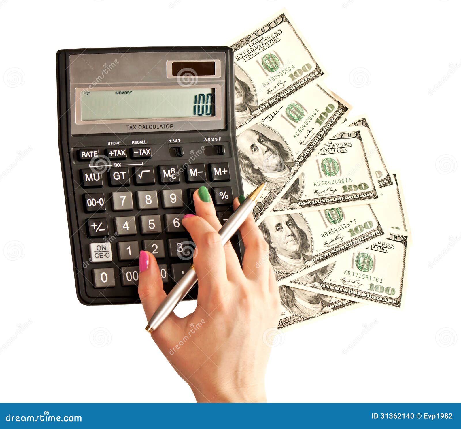 Calculator and Money in Woman Hands Stock Photo - Image of isolated ...