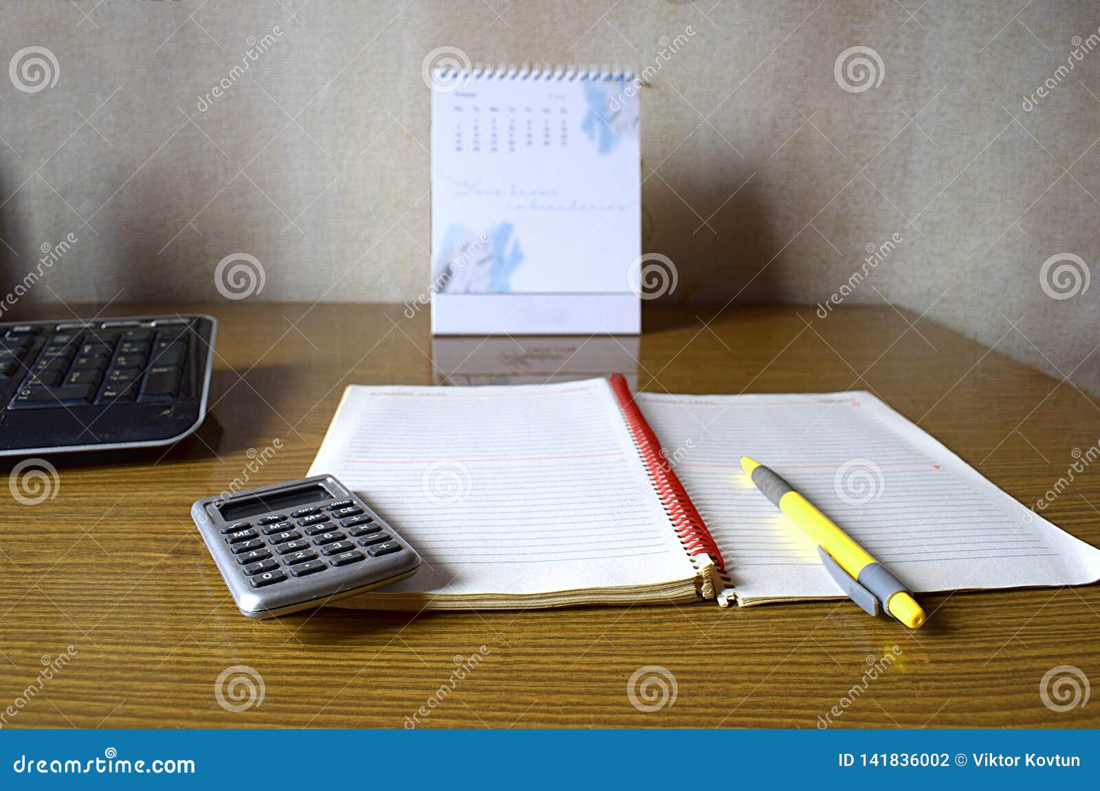 Calculator, Notebook, Pen, Calendar and Keyboard Stock Photo - Image of ...