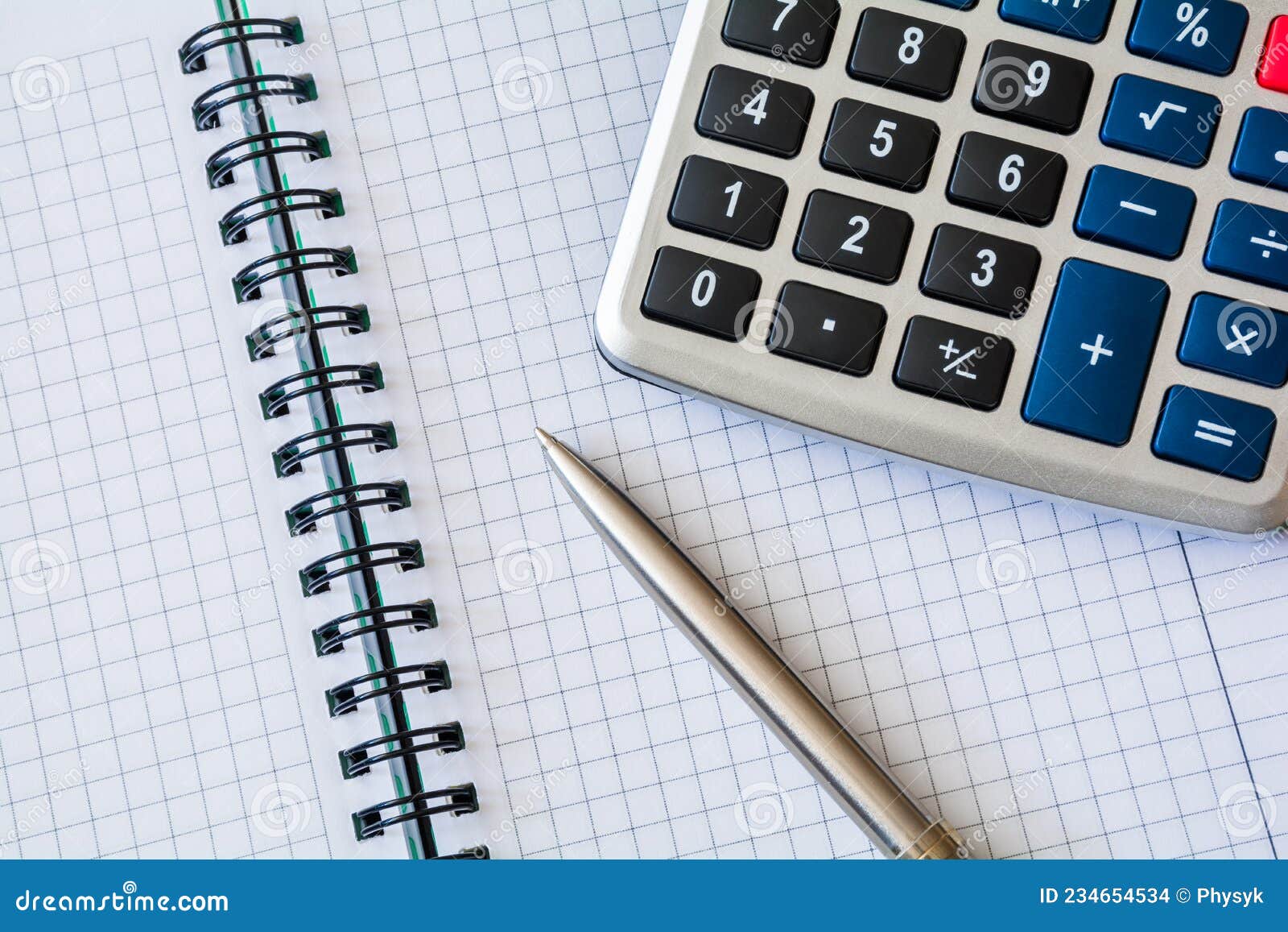 Calculator and Notebook with Pen on Desktop Stock Photo - Image of ...