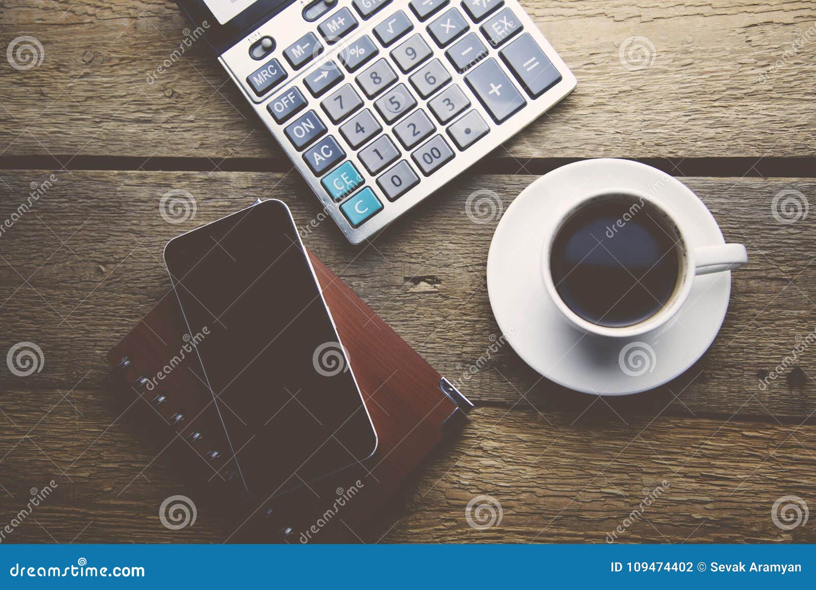 Calculator,notebook,phone and Coffee Stock Photo - Image of leisure ...