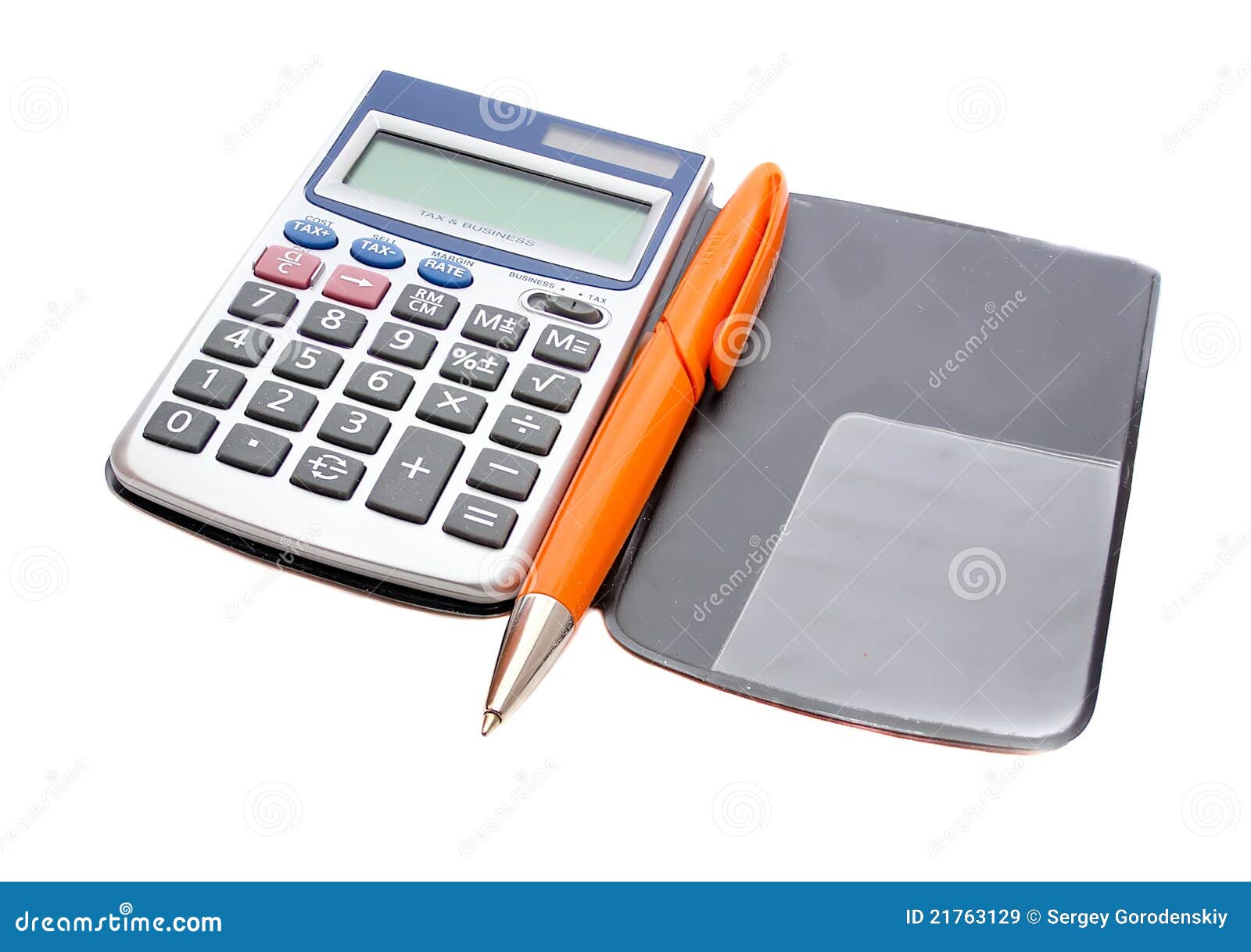 Calculator and orange pen stock image. Image of investment - 21763129