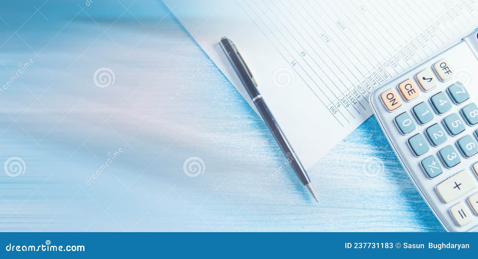 Calculator, Paper and Pen on the Table Stock Image - Image of ...