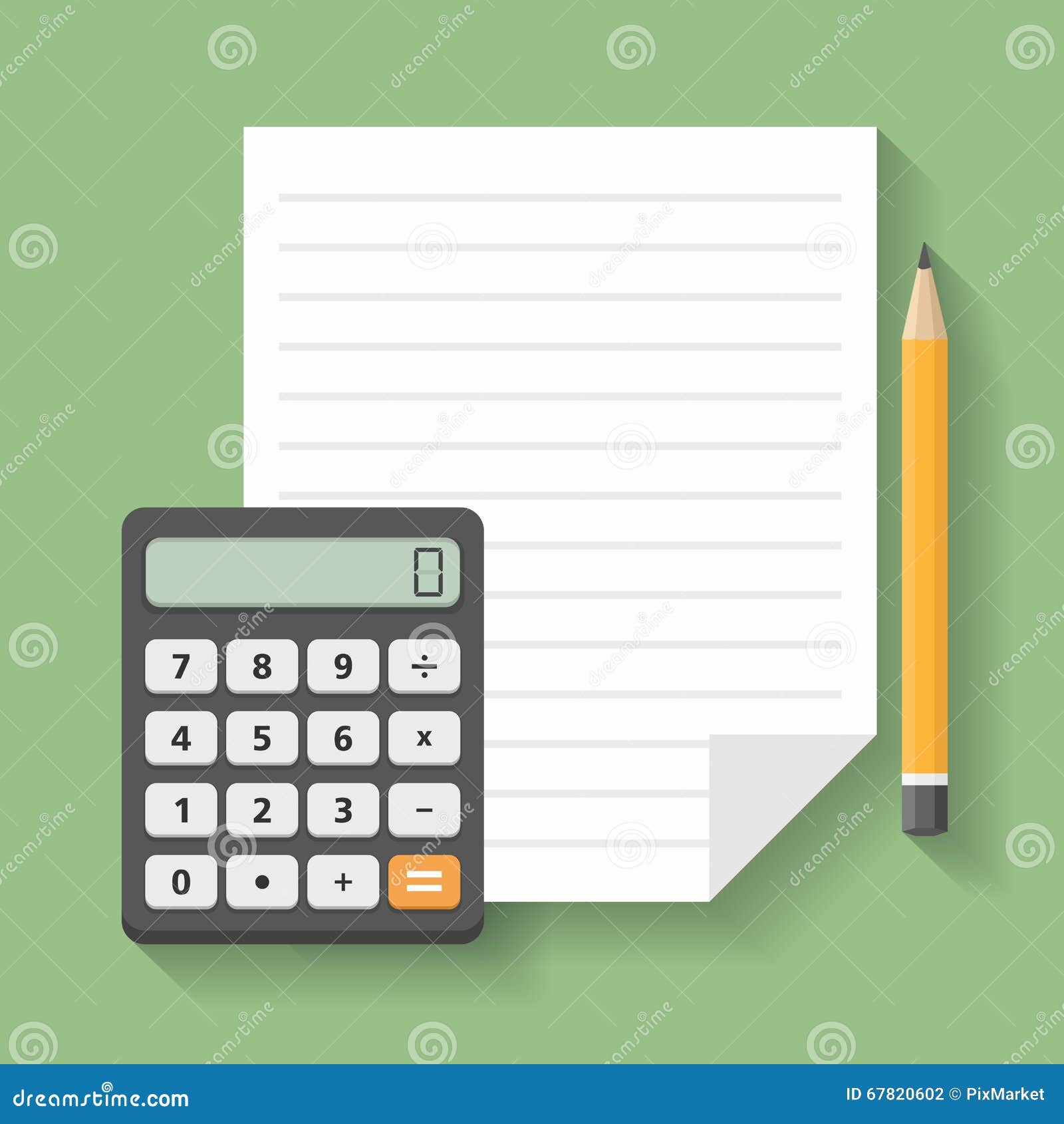 Calculator with Paper and Pencil Stock Vector - Illustration of number ...