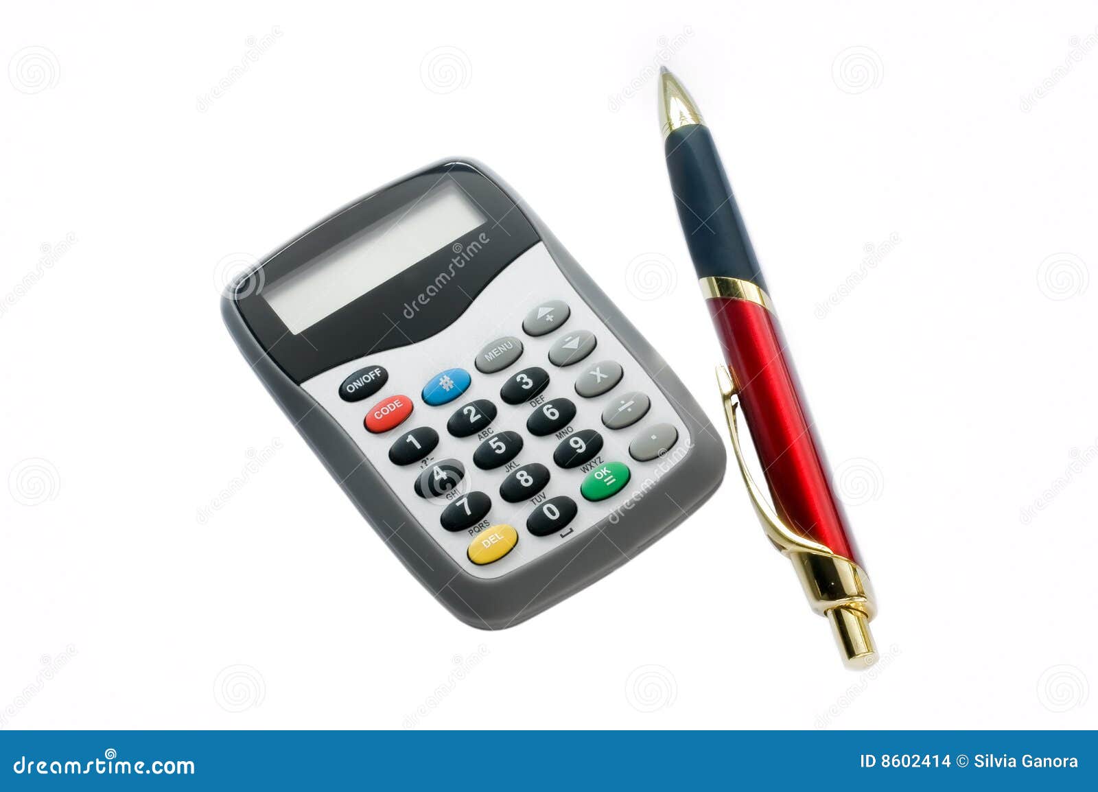 Calculator and pen stock photo. Image of finance, white - 8602414