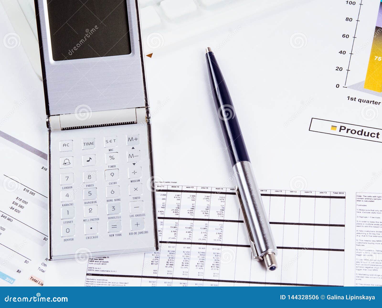 Calculator, Pen on the Background of Graphic Charts Stock Photo - Image ...