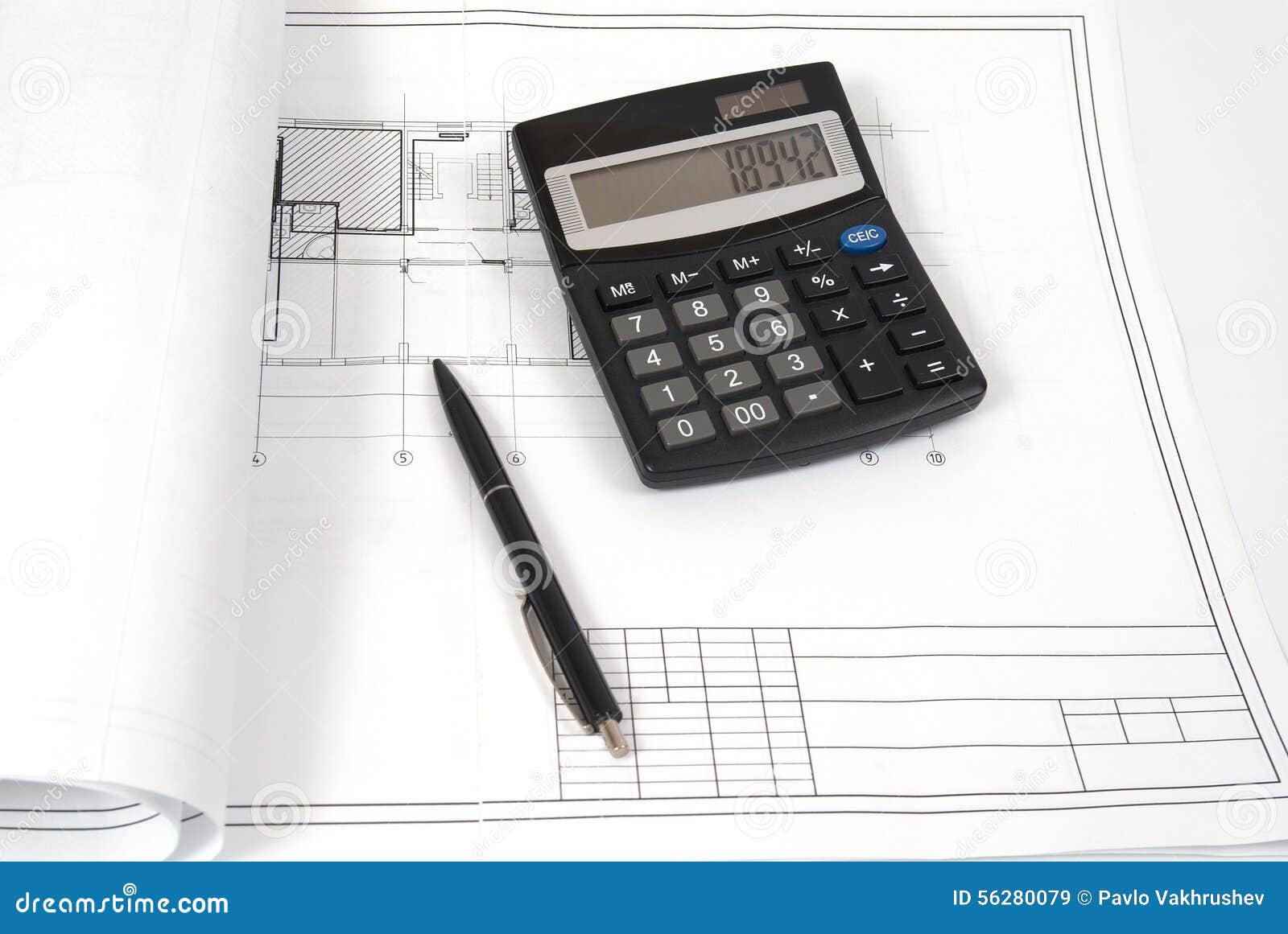 Calculator and Pen on the Blueprint Stock Image - Image of blueprint ...