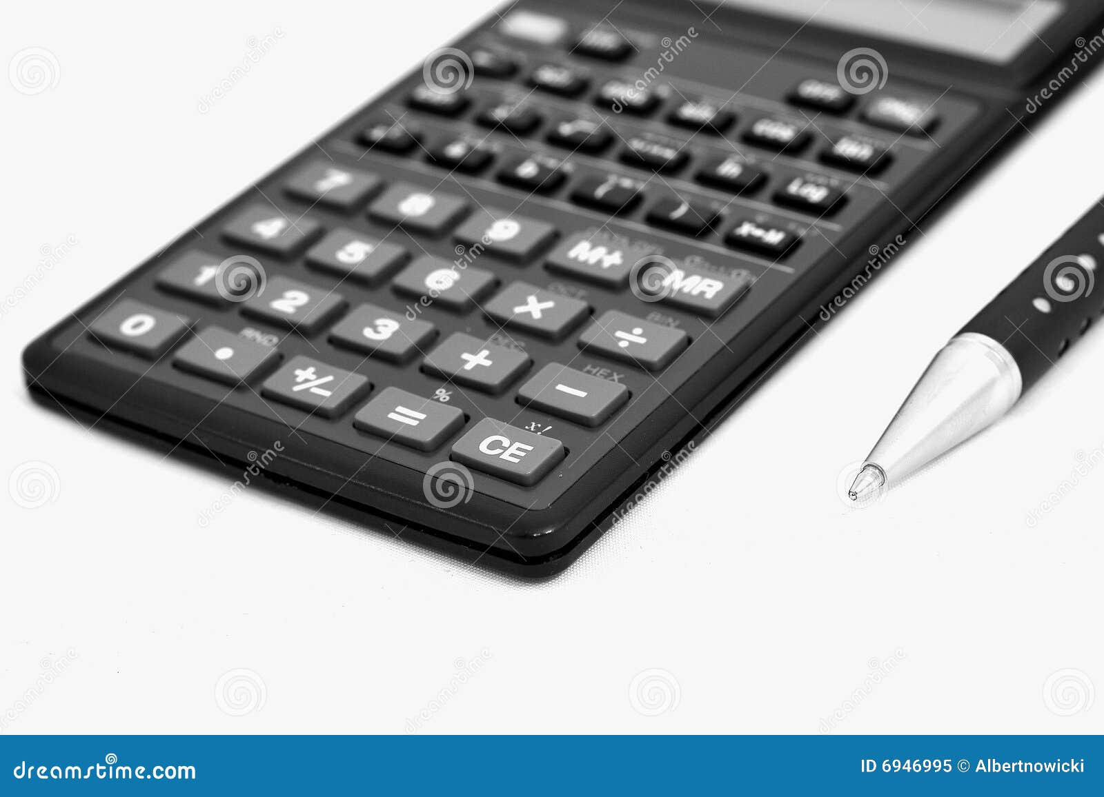 Calculator with Pen Closeup Isolated on White Stock Image - Image of ...