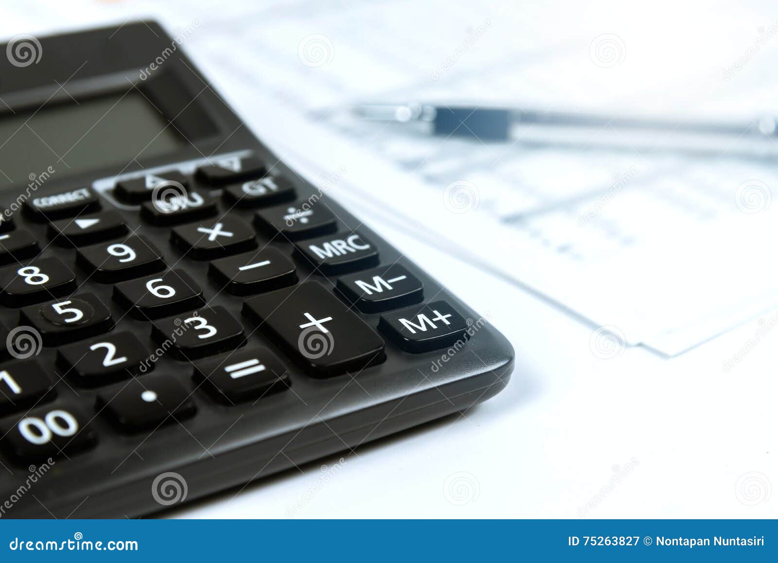Calculator with pen stock image. Image of analysis, data - 75263827