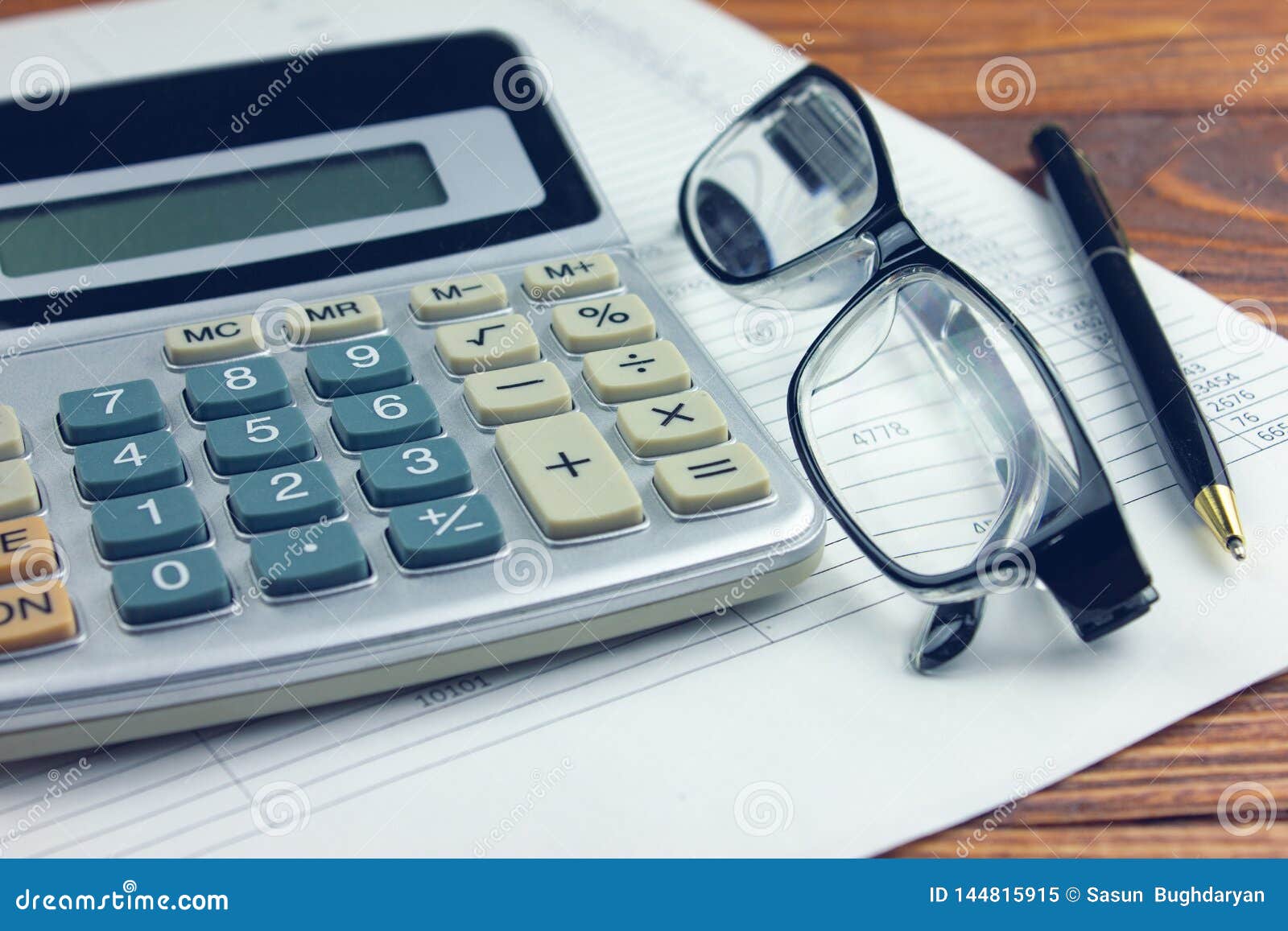 Calculator Pen Document and Glasses Stock Image - Image of close, file ...