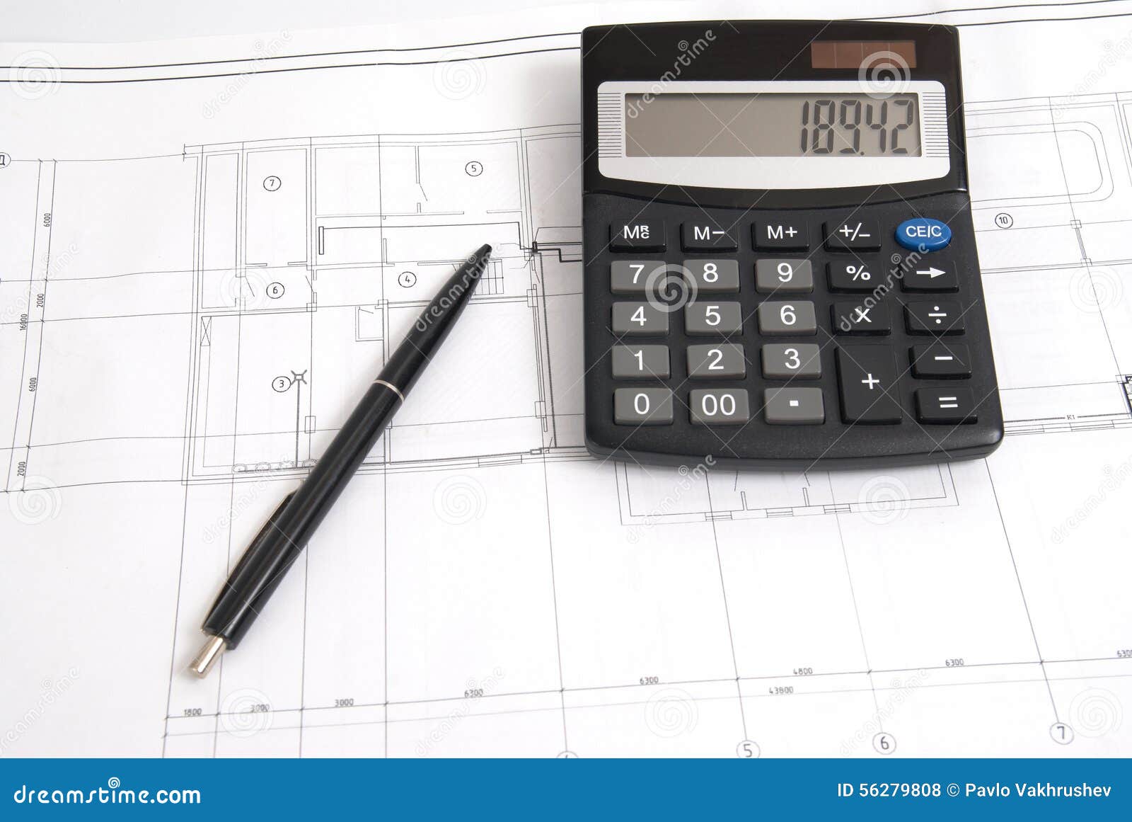 Calculator and Pen on the Drawing Stock Photo - Image of office, pencil ...