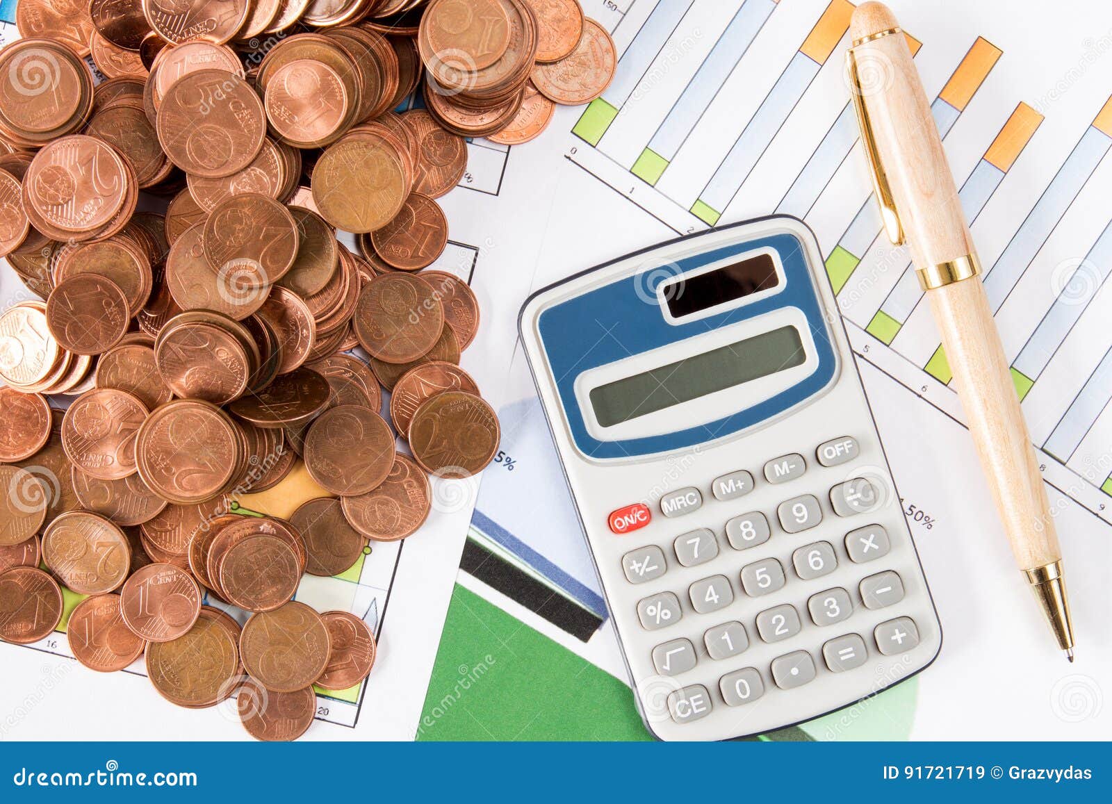 Calculator,pen and Euro Cents on Paperwork Stock Image - Image of ...