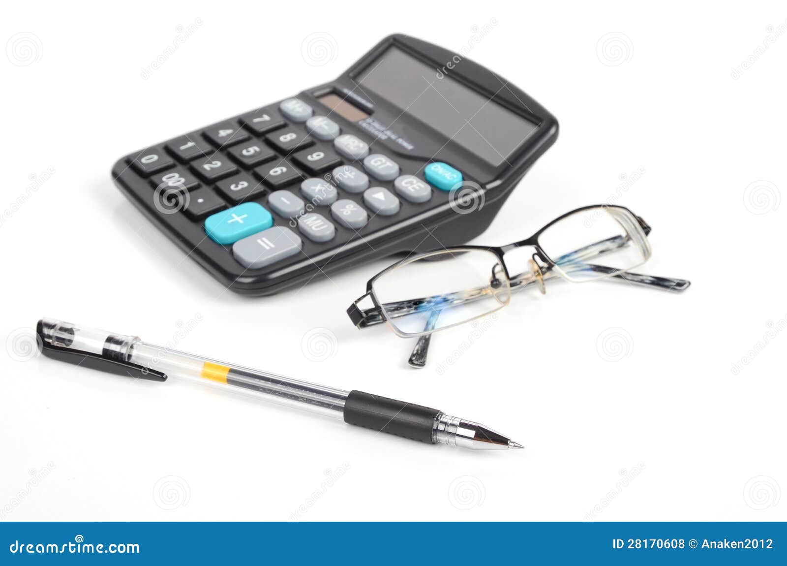 Calculator,pen and Eye Glasses Stock Photo - Image of keypad, math ...