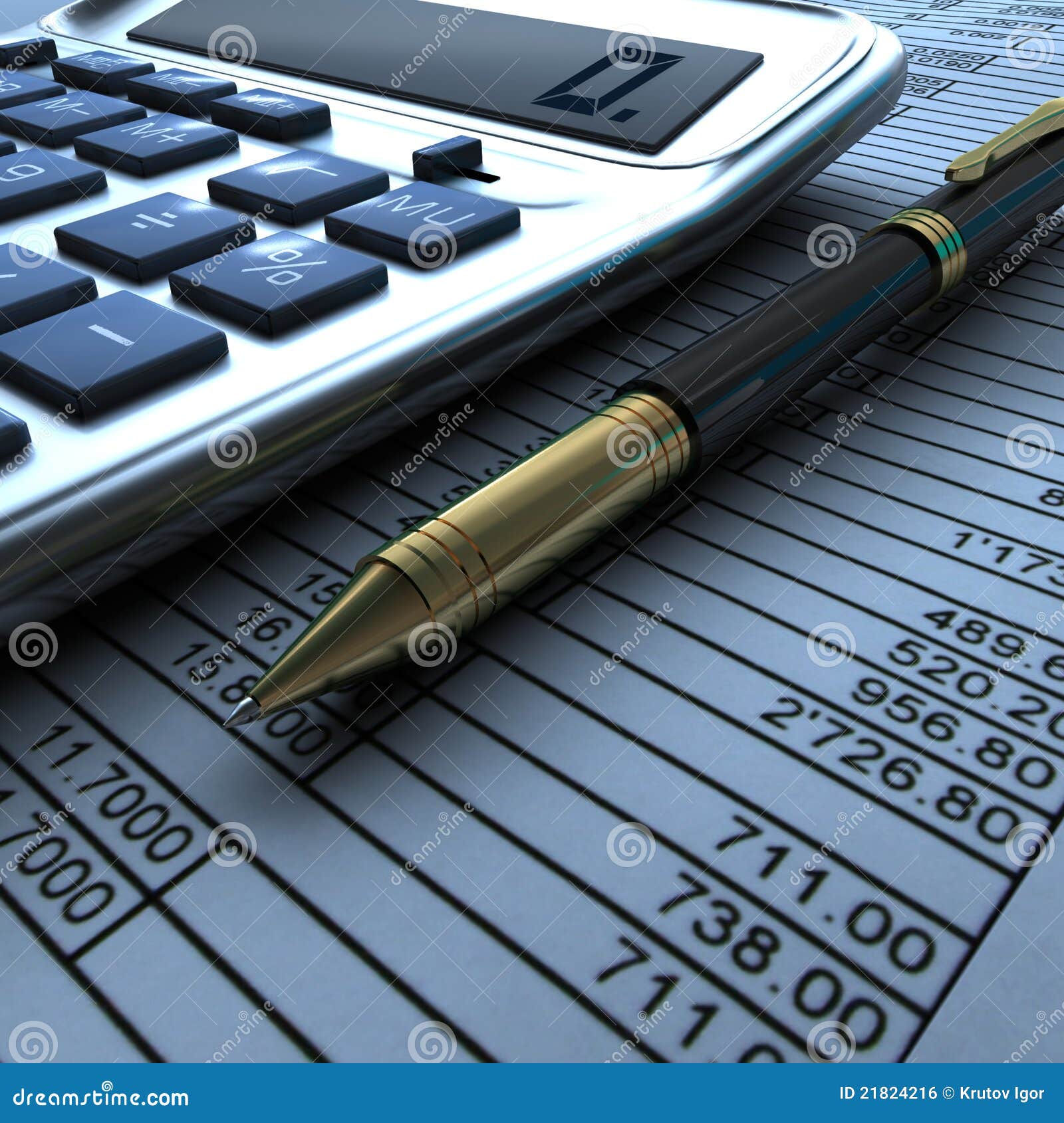 Calculator, and Pen with Financial Document Stock Photo - Image of ...