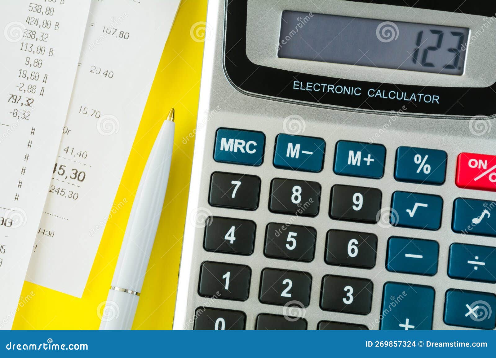 Calculator, Pen and Forms of Receipts for Payment Stock Photo - Image ...