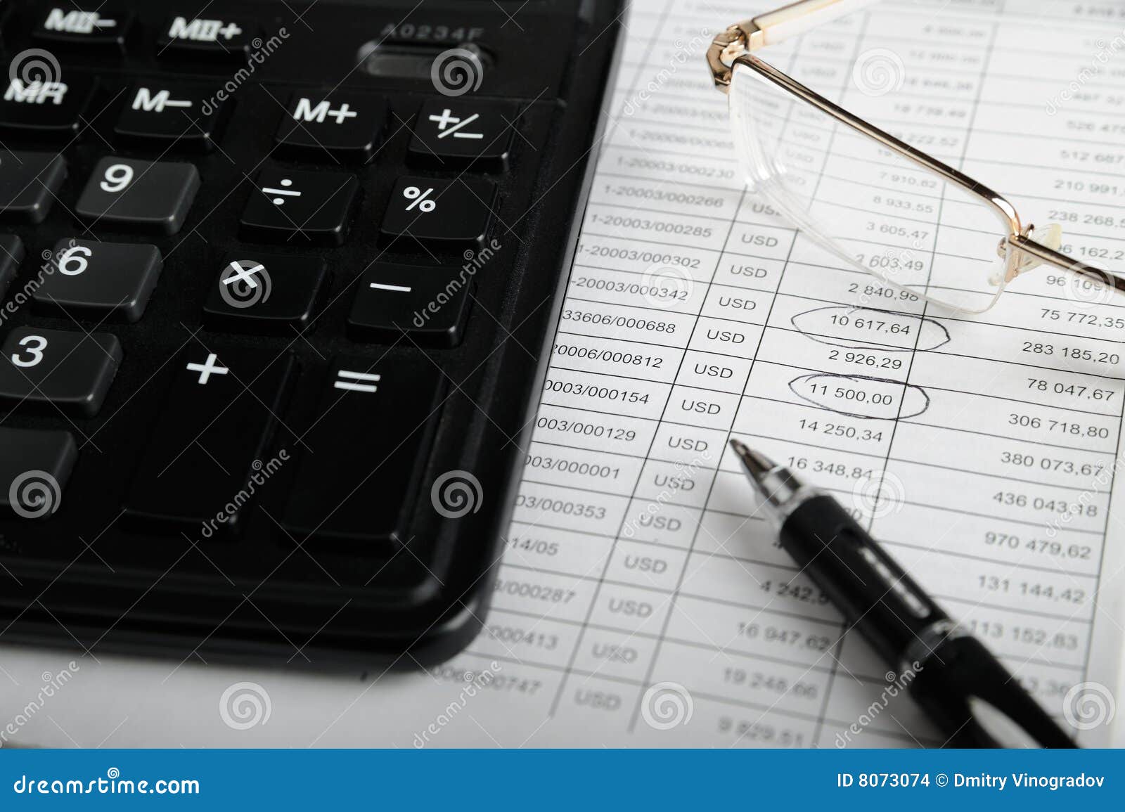 Calculator, Pen and Glasses Stock Photo - Image of business, earnings ...