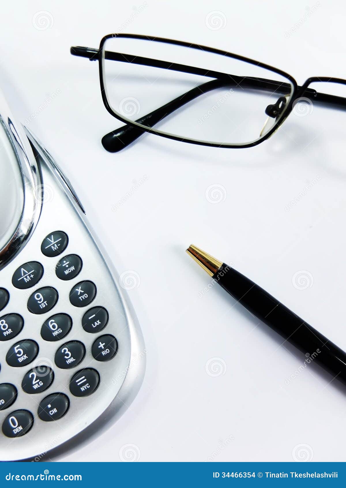 Calculator, Pen and Glasses Close Up Stock Photo - Image of economy ...