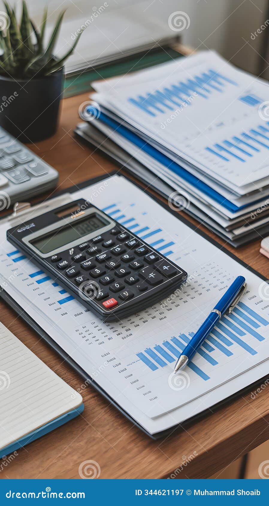 Calculator, Pen, Graphs on Table, Workspace Ideal for Financial ...