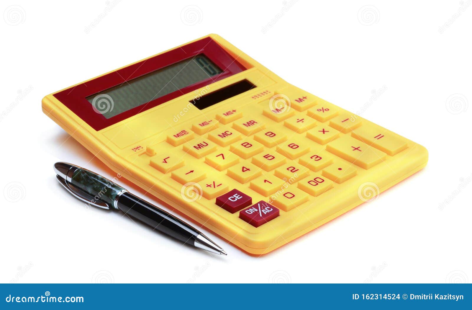 Calculator with Pen Isolated on White Stock Photo - Image of ...