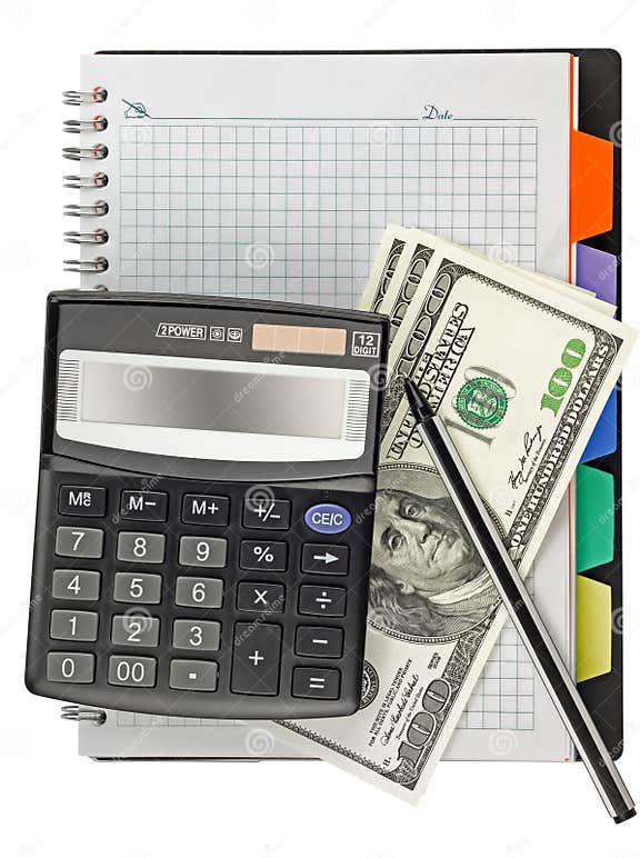 Calculator with a Pen in a Notebook Stock Photo - Image of design ...