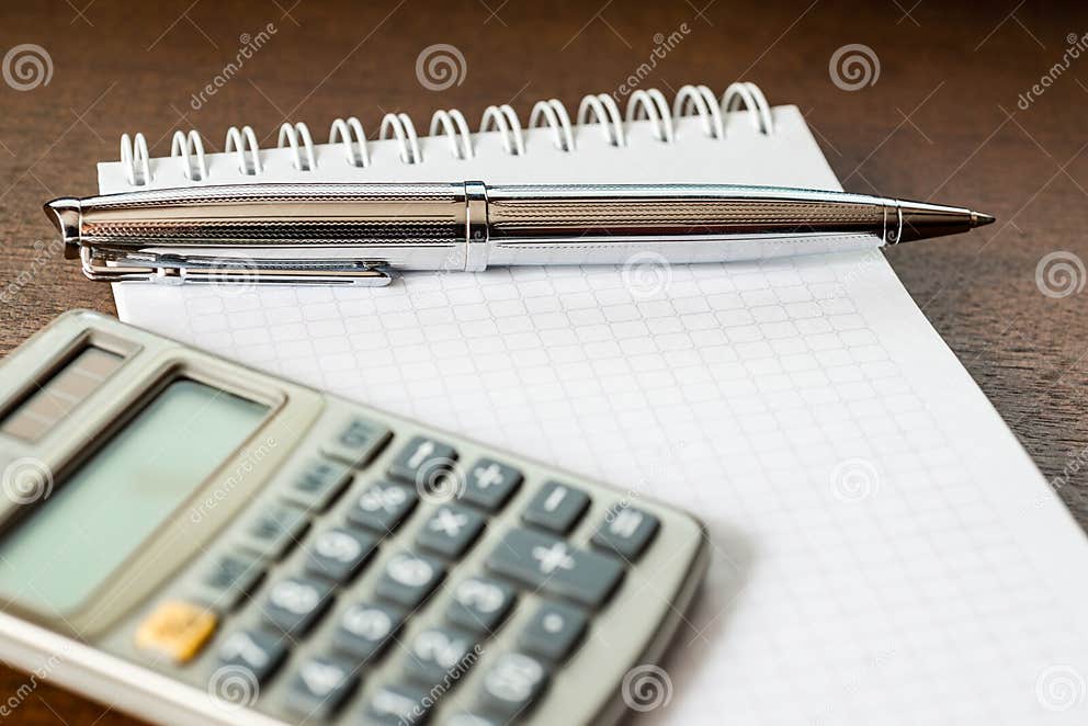 Calculator and a Pen on the Notebook Stock Image - Image of life ...
