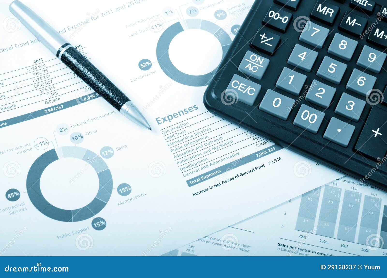 Calculator, Pen Over Annual Report Stock Image - Image of graph ...