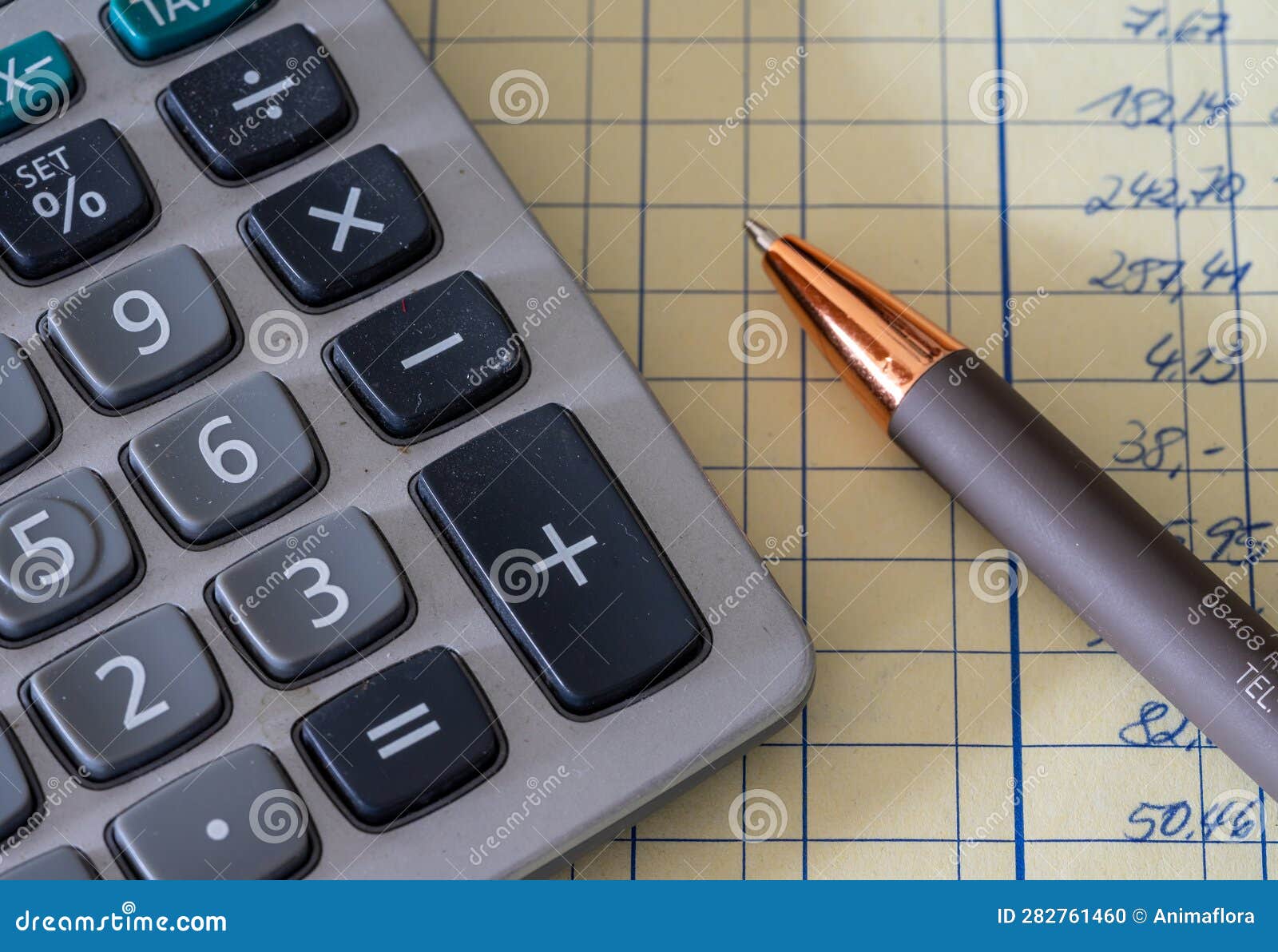 Calculator and Pen with Paper Stock Photo - Image of billing, money ...