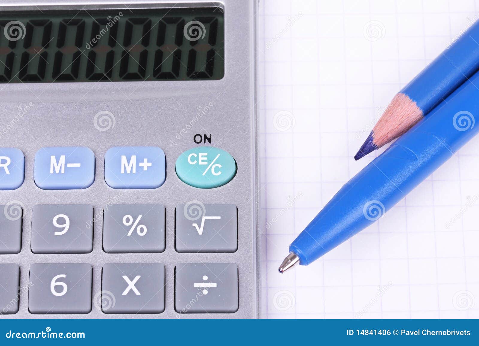 Calculator, Pen and Pencil on Sheet of Paper Stock Photo - Image of ...