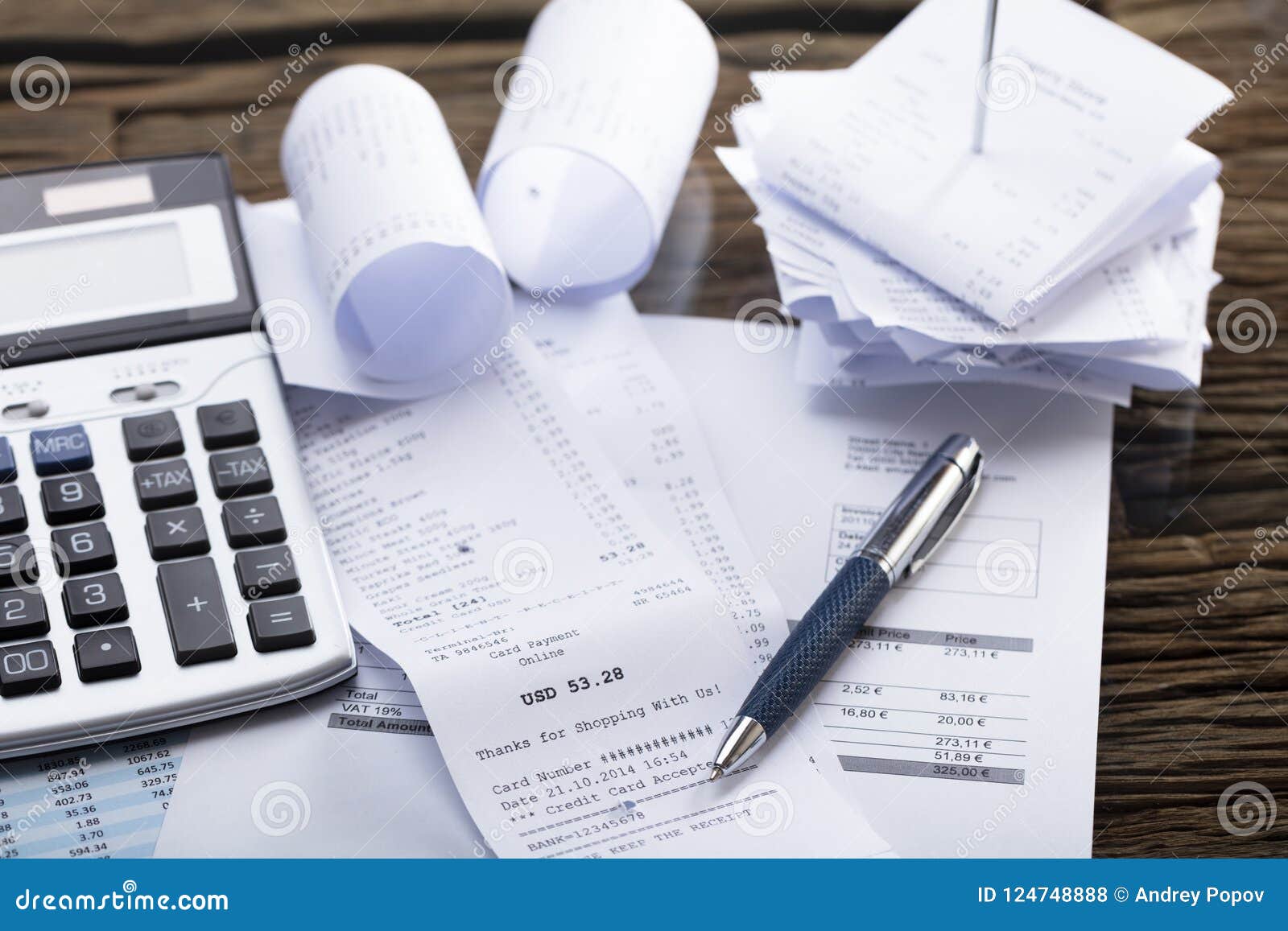 Calculator and Pen on Receipt Stock Photo - Image of businessman, close ...