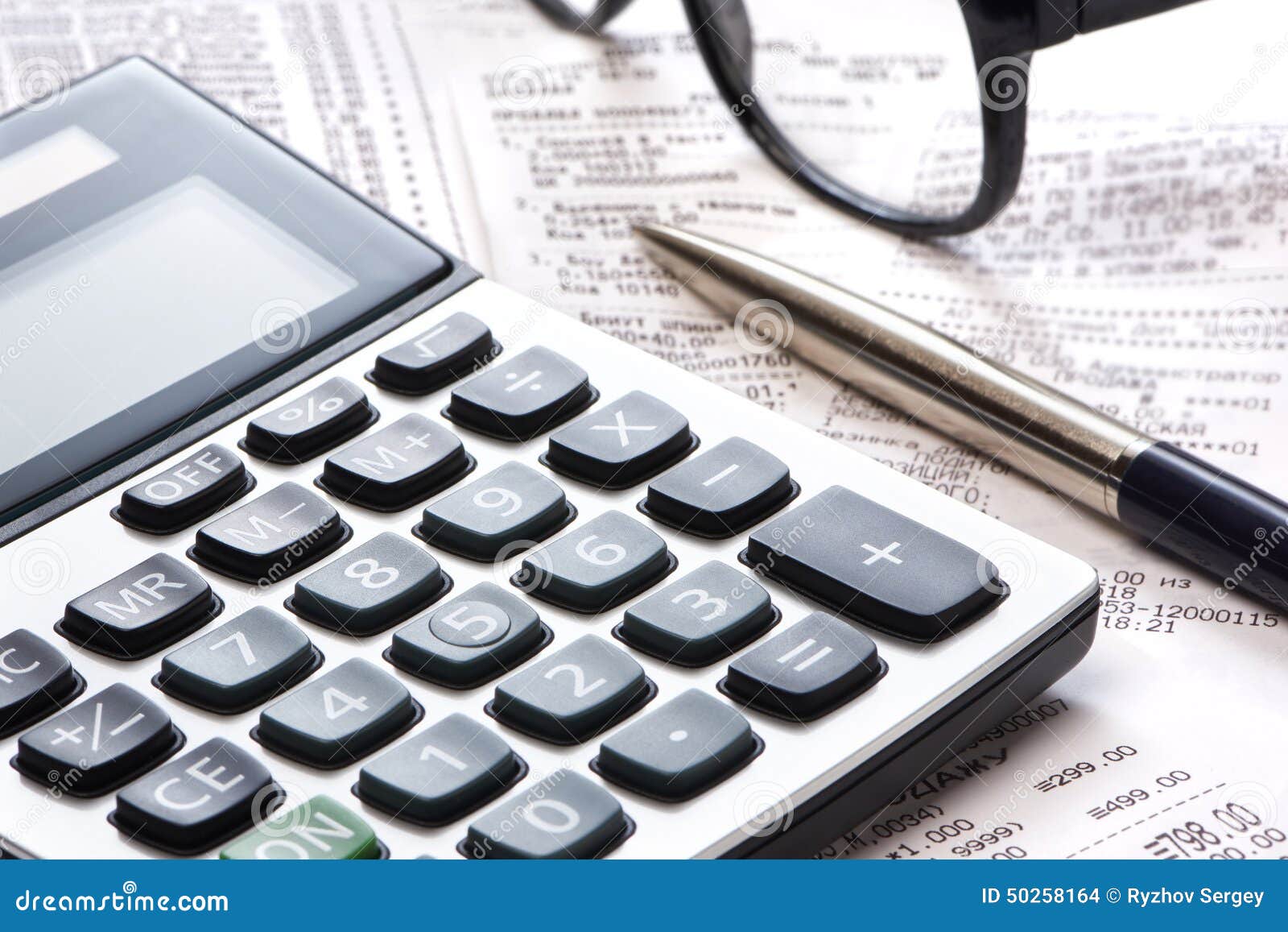 Calculator, Pen and Receipts Stock Photo - Image of shop, household ...