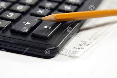 Calculator and pencil stock photo. Image of instrument - 13865368