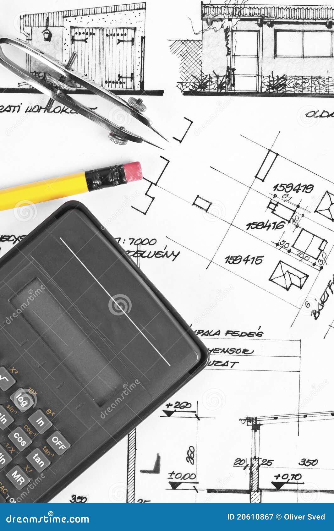 Calculator and pencil stock image. Image of plans, print - 20610867