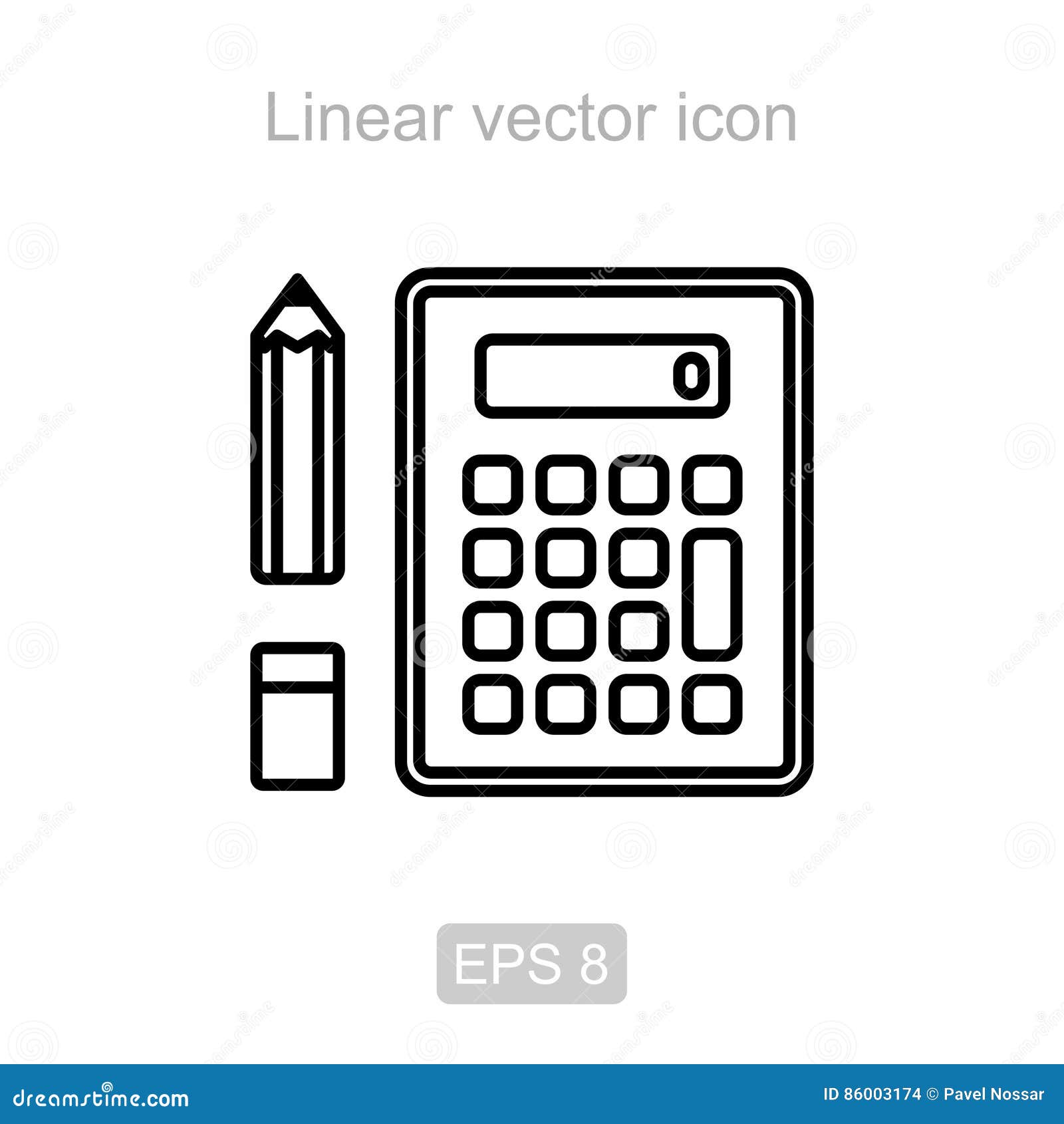Calculator, Pencil and Eraser. Linear Vector Icon. Stock Vector ...
