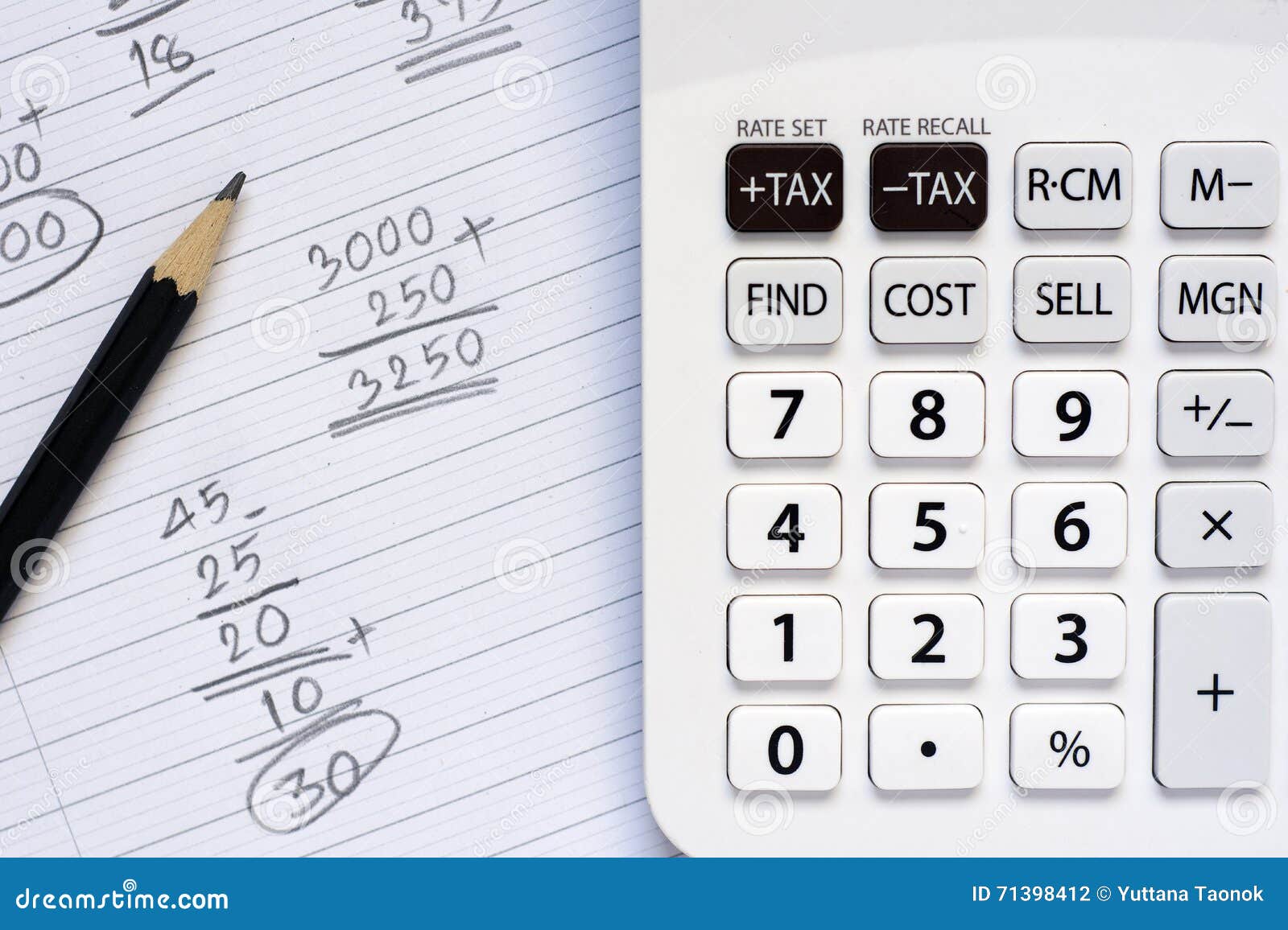 Calculator and Pencil on Note Paper with Calculation Concept - Select ...