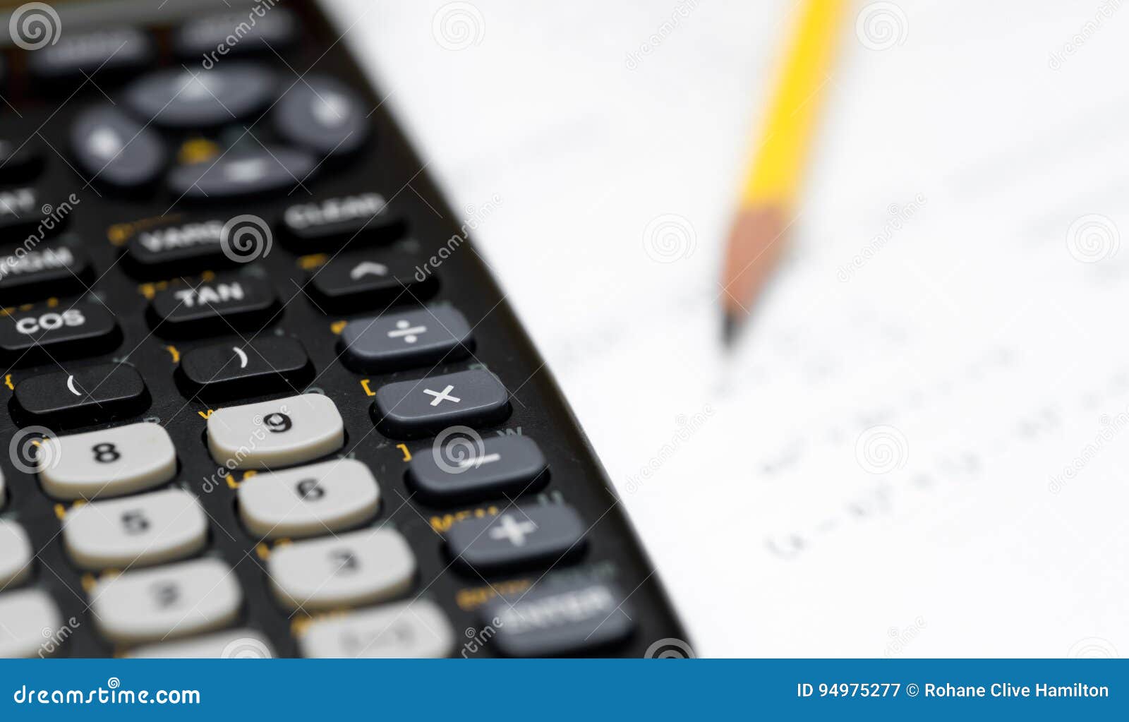 Calculator and Pencil on a White Background Stock Image - Image of ...
